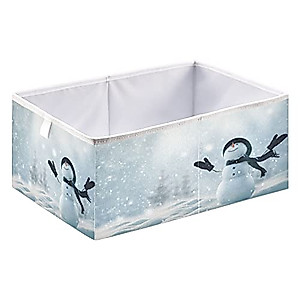 Kigai Christmas Snowman Rectangular Storage Bins - 16x11x7 In Large Foldable Storage Basket Fabric Storage Baskes Organizer for Toys, Books, Shelves, Closet, Home Decor