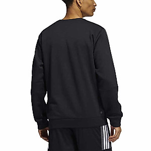 adidas Men's Long Sleeve 3 Stripe Fleece Crew Sweatshirt Pullover (as1, alpha, l, regular, regular, Black)