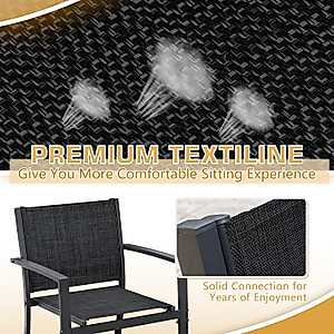 Greesum 4 Pieces Patio Furniture Set Outdoor Conversation Textilene Fabric Chairs for Lawn, Garden, Balcony, Poolside with A Glass Coffee Table, Black