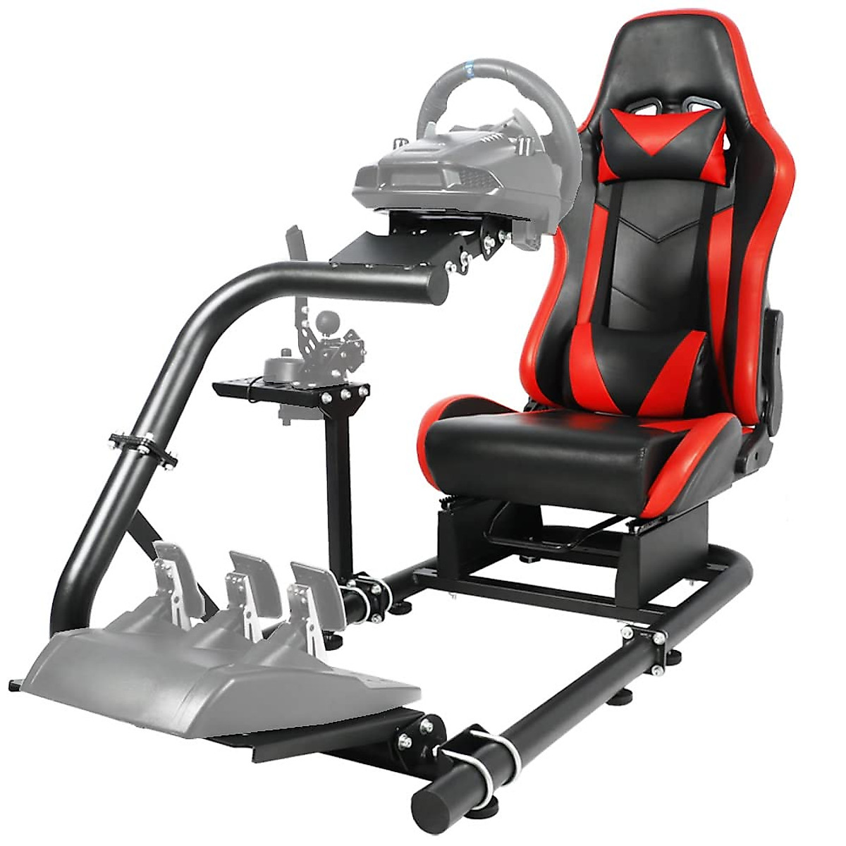Supllueer Sim Racing Cockpit Stand with Red Playseat fit for Logitech,Fanatec,Thrustmaster, G29 G27 G920 G923 T300, Racing Simulator Cockpit Frame Racing Seat, Wheel Pedal Handbrake Not Included