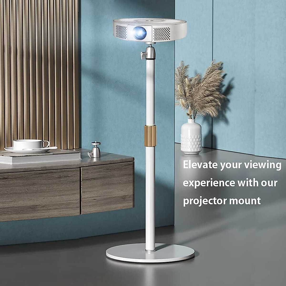 HVAYING Pico Projector Stand with Stable Metal Base, Flexible Extension and Angle Adjustment, Cable Management, 1/4 Inch Interface - Ideal for Home and Office - White