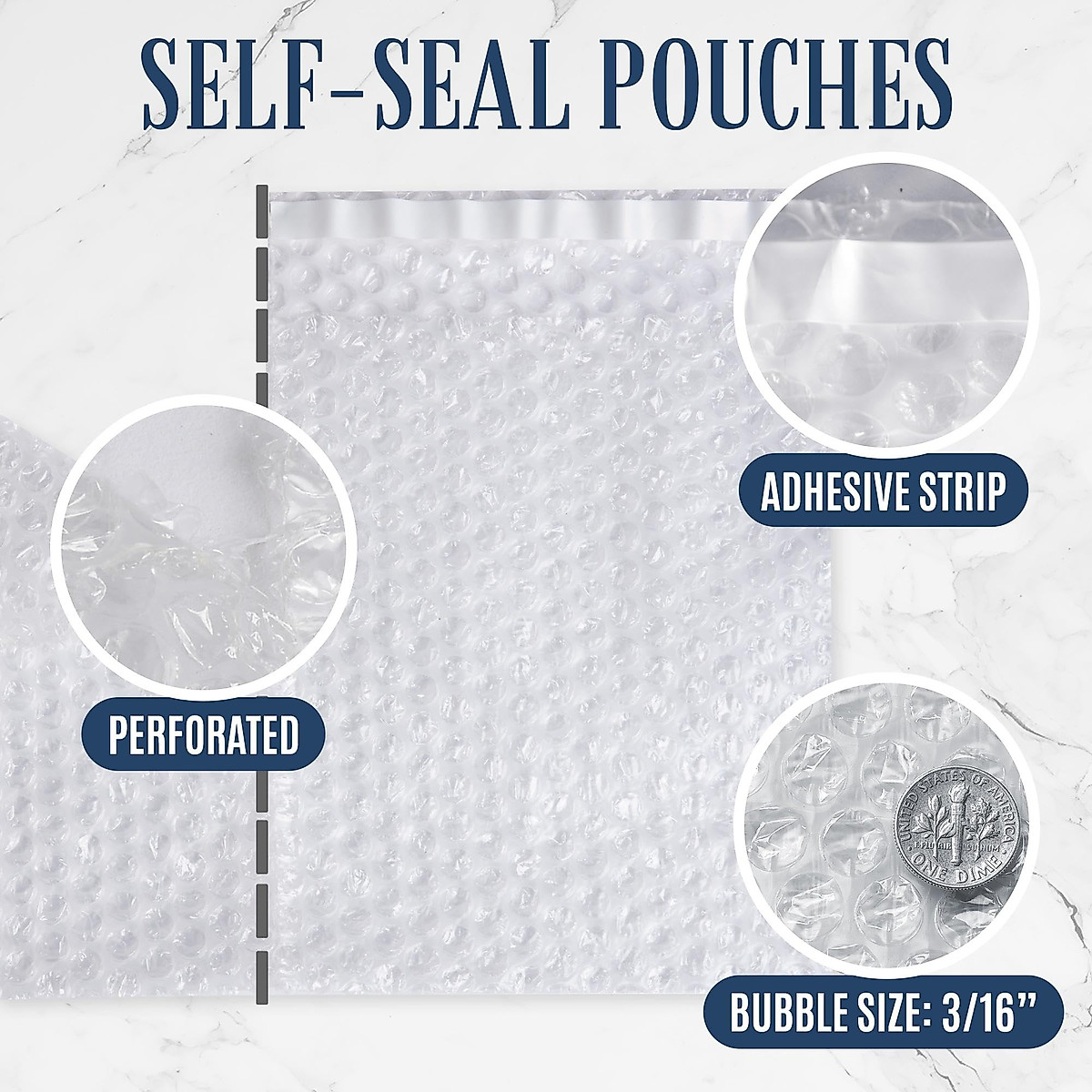 Self Seal Bubble Pouches - ALTERNIUM Bubble Bags for Packing, Packaging Filler for Moving - Cushioning Wrap for Fragile Items, Dish Packing Kit Shipping Supplies for Small Business - 50pcs, 7.5x8 Inch