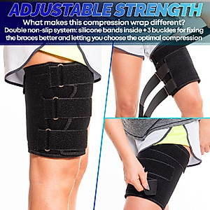 Hamstring Compression Sleeve Recovery Support – Non-Slip Groin Wrap for Adductor Tendonitis, Strain, Stiffness, Inflammation - Thigh Compression Sleeve Men Women – Thigh Braces for Thigh Pain