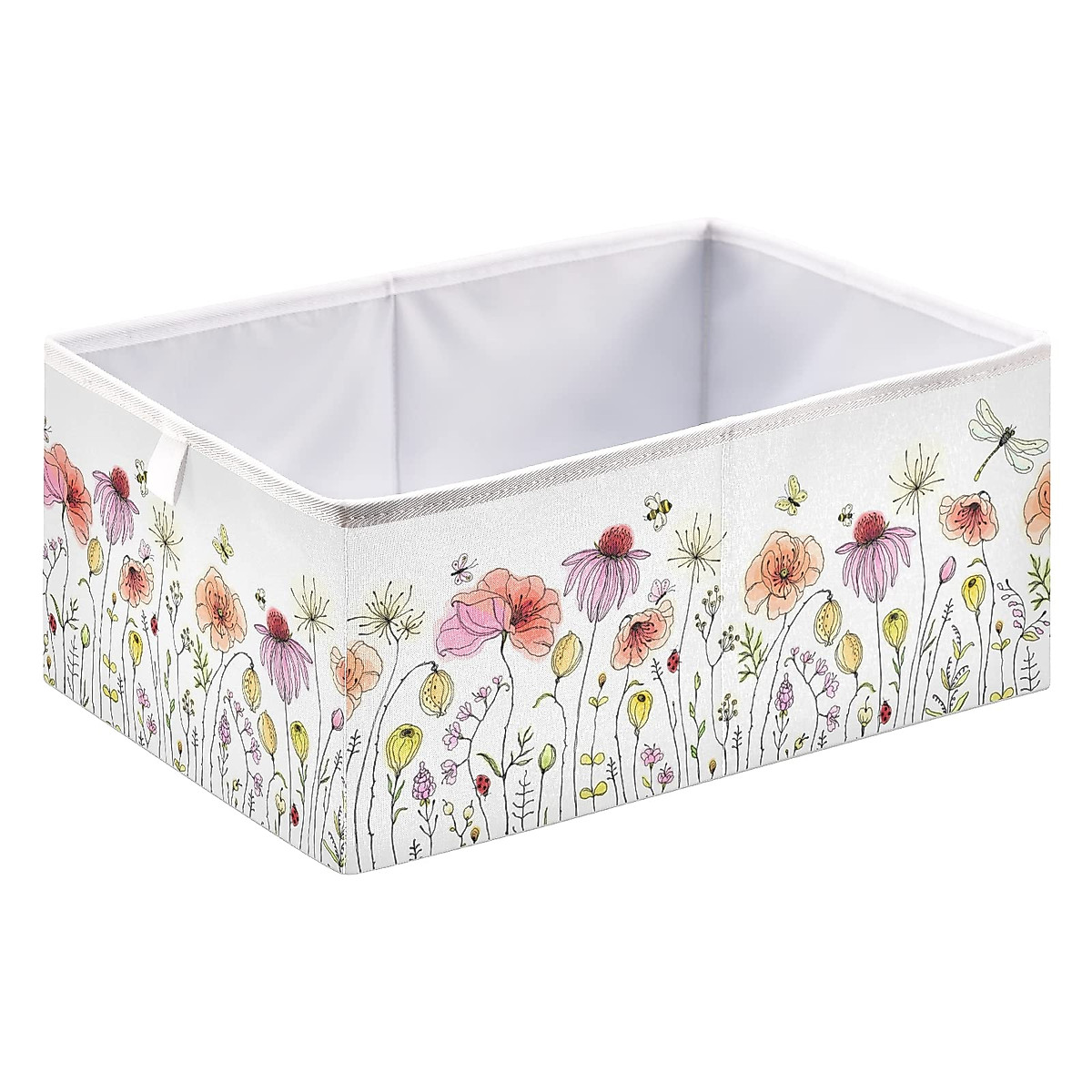xigua Wildflowers Cube Storage Bin Large Collapsible Storage Box Canvas Storage Basket for Home,Office,Books,Nursery,Kid's Toys,Closet