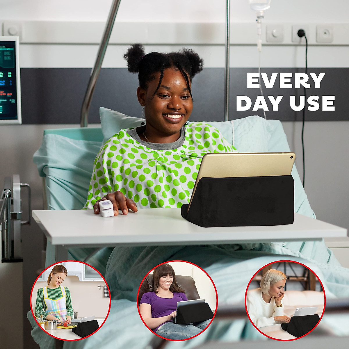 Ideas In Life iPad Pillow Holder Stand for Lap - Tablet Pillow for iPad - Universal Phone and Tablet Sofa Can Be Used on Floor, Desk, Chair, Couch - Black Color