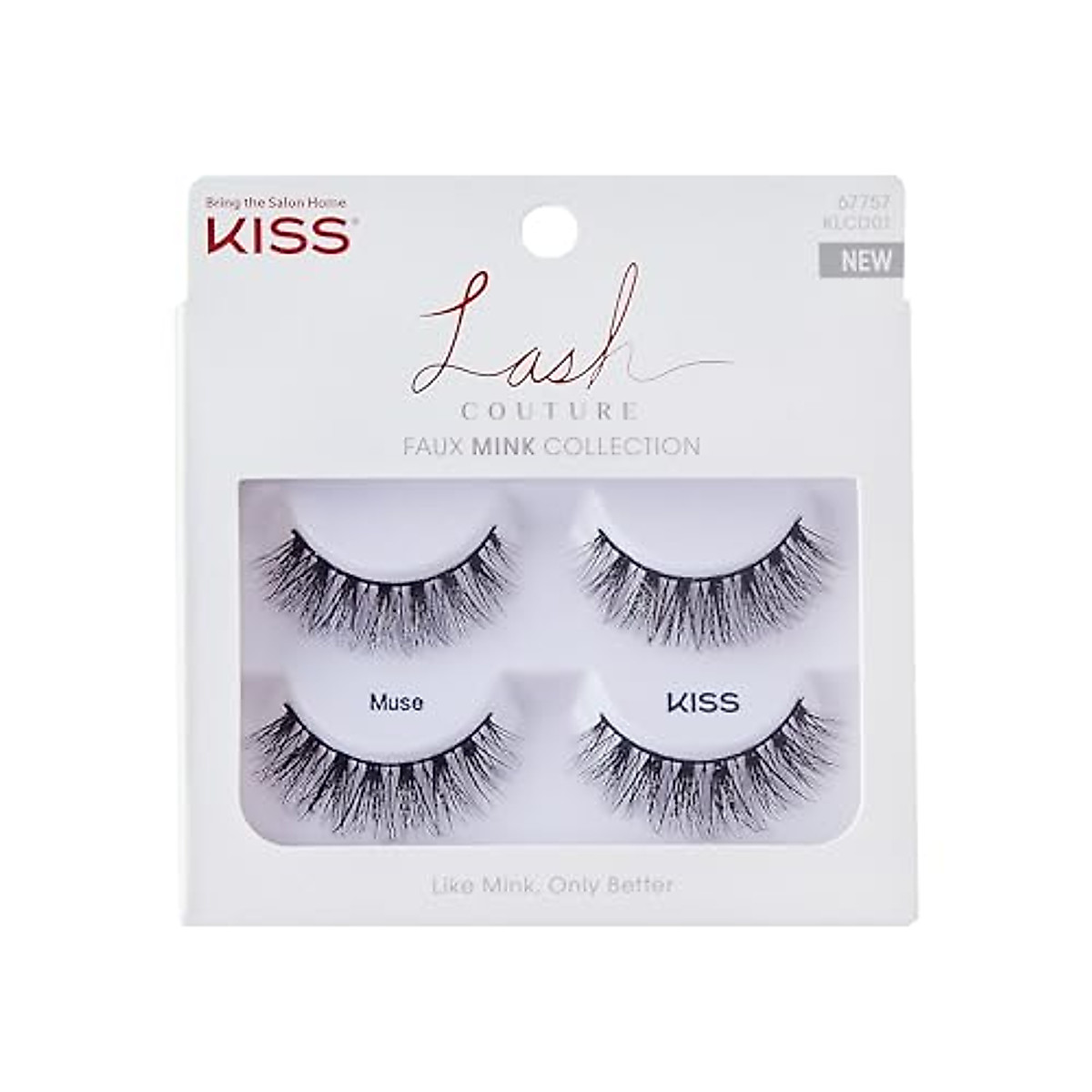 KISS Lash Couture, False Eyelashes, Muse', 14 mm, Includes 2 Pairs Of Lashes, Contact Lens Friendly, Easy to Apply, Reusable Strip Lashes, Glue On Lashes