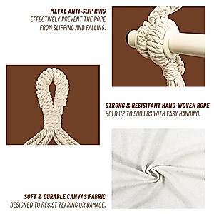 Highwild Hammock Chair Hanging Rope Swing - Max 500 Lbs - 2 Cushions Included - Steel Spreader Bar with Anti-Slip Rings - for Any Indoor or Outdoor Spaces (Beige)