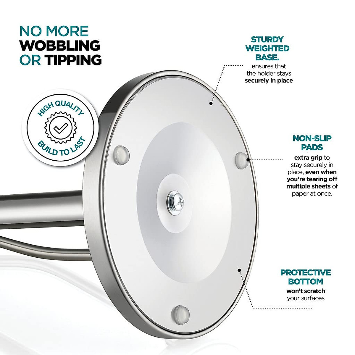 Stainless Steel Paper Towel Holder - Standing Paper Towel Dispenser with Adjustable Spring Arm & Weighted Base for Kitchen, Bathroom, Bedroom - Fits Standard, Large, Jumbo Size Paper Towel Roll Sagler