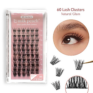 Lash Clusters At-Home Lash Extensions / 10-16mm C-Curl Natural Glam / 60 Clusters/Ultra Thin Band/milk peach™ / Segment Individual Cluster Lashes Soft Fluffy/DIY Salon-Quality Natural Glam Volume