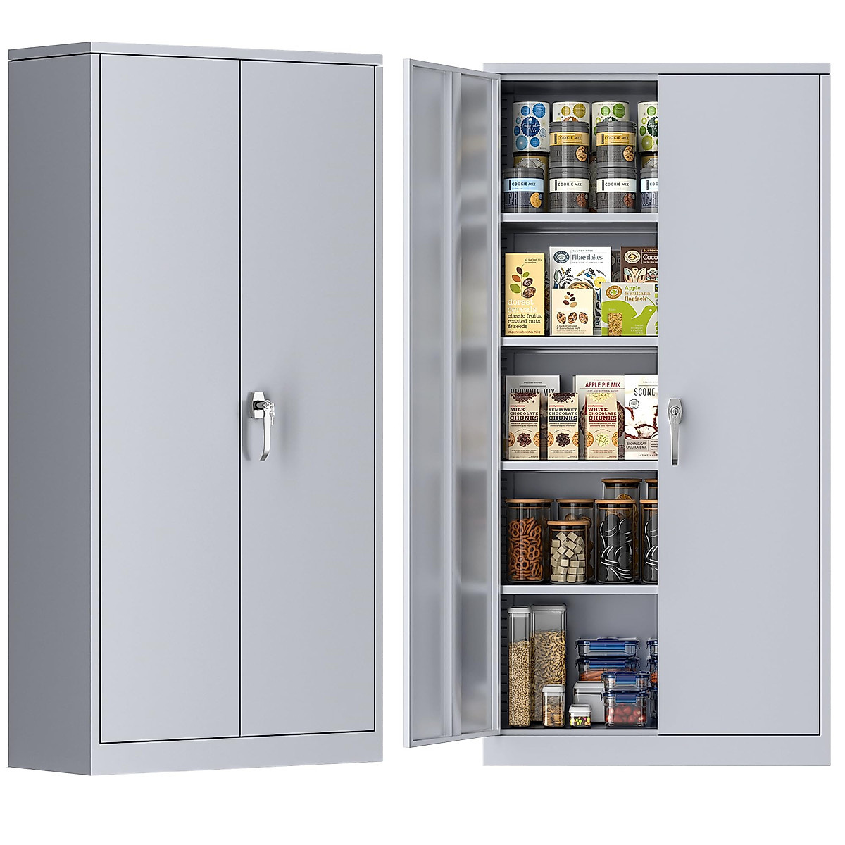 Superday 71" Lockable Steel Storage Cabinet, Locking Metal Storage Cabinets, Grey Metal Cabinet with 2 Doors and 4 Adjustable Shelves for Garage, Home Office, Classroom, File, Easy Assemble