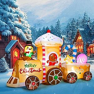 8ft Christmas Inflatable Train Decoration with LED Lights, Candy Canes, Gingerbread Men - For Outdoor