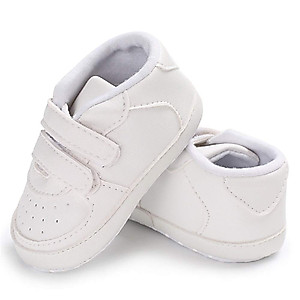 Csfry Newborn Baby Boys' Premium Soft Sole Infant Prewalker Toddler Sneaker Shoes White US4