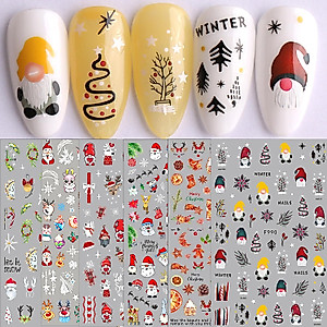 JMEOWIO 10 Sheets Christmas Nail Art Stickers Decals Self-Adhesive Pegatinas Uñas Snowflake Xmas Winter Holiday Cute Nail Supplies Nail Art Design Decoration Accessories