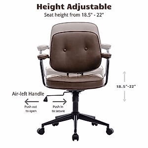 HEAH-YO Modern Home Office Desk Chair, Height-Adjustable Computer Desk Chair with Wheels and Arms, Swivel Task Chair with Back Support for Home Office, PU Brown