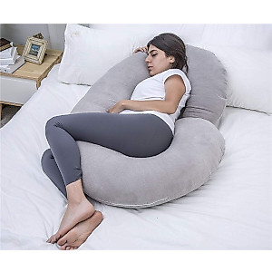 1 MIDDLE ONE C Shaped Pregnancy Pillowcase, Breathable Velour Replacement Cover with Zipper for Maternity Pillow, Cover Only (Grey)
