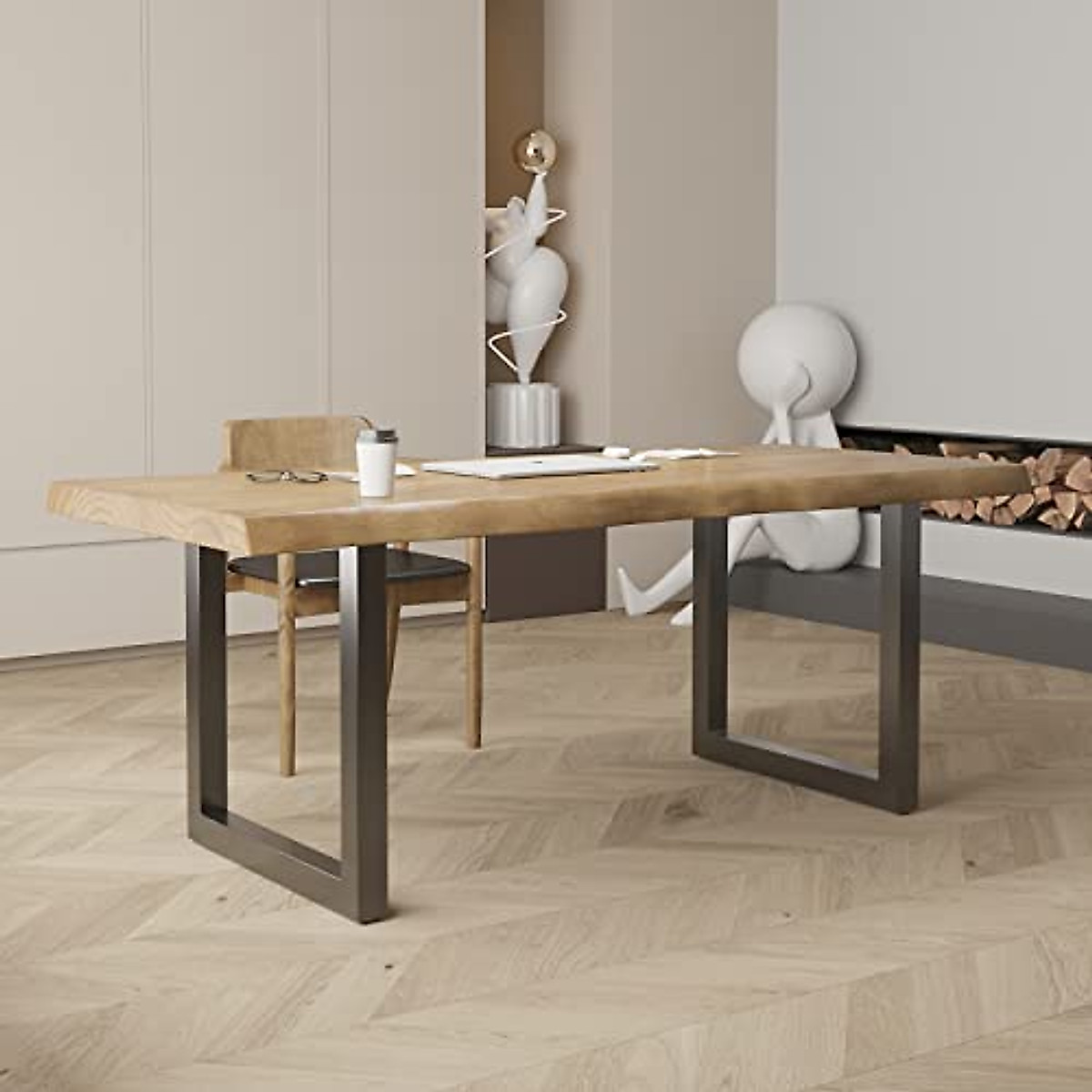 Rustic Style Solid Wood Computer Desk 55-inch Large Office Desk Home Simple Modern Long Desk Study Writing Desk Dining Table for Home Office