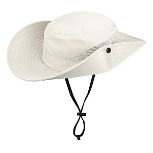 Women's Sun-Hat UV-Protection-Foldable Mesh Wide-Brim Outdoor Summer Beach Fishing Hat with Ponytail-Hole (One Size, Beige)