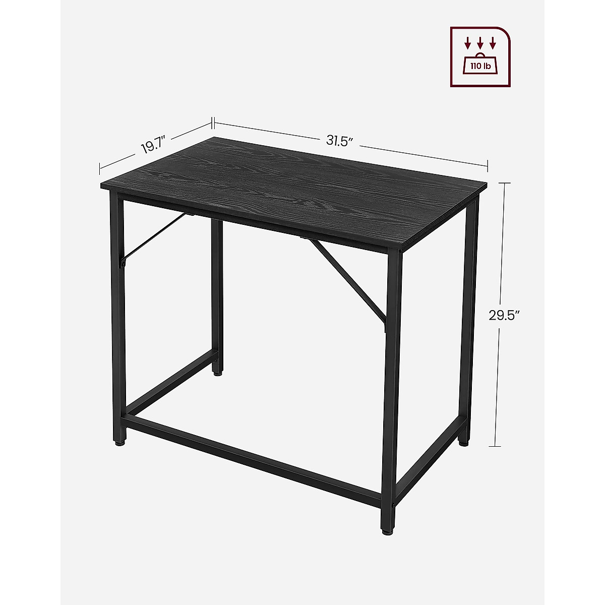VASAGLE Computer Desk, Gaming Desk, Home Office Desk, for Small Spaces, 19.7 x 31.5 x 29.5 Inches, Industrial Style, Metal Frame, Black with Wood Grain ULWD038B56
