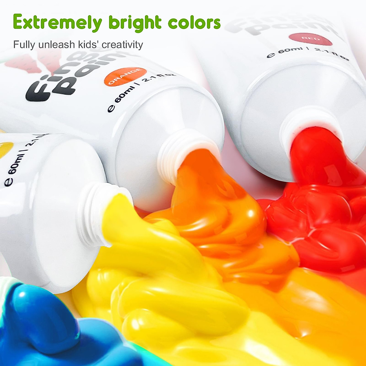 Jar Melo Washable Finger Paints for Toddlers, 7 Colors Large Capacity (2.1fl oz), Non Toxic Baby Paint for Hand and Feet, Safe Art Supplies, Preschool Learning Gifts for Kids Age 2+