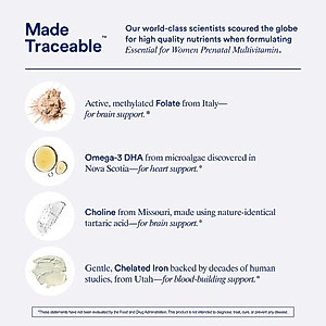 Ritual Prenatal Vitamin: Folate & Choline for Neural Tube Support, Omega-3 DHA for Fetal Brain Development, Iron, Calcium-Helper D3 & K2, Non-GMO, Citrus Essenced, 30 Day Supply, 60 Vegan Capsules