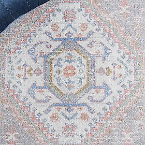 Safavieh Bayside Collection Area Rug - 5'3" x 7'6", Ivory & Blue Pink, Shabby Chic Design, Non-Shedding & Easy Care, Machine Washable Ideal for High Traffic Areas in Living Room, Bedroom (BAY118A)