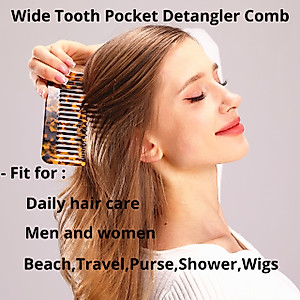 Fsmiling Wide Tooth Comb Large Detangling Comb Cellulose Detangler Comb for Women Thick Curly Wavy Wet Dry Hair 2 Pack,Tortoise shell