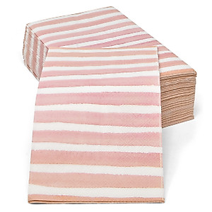 Gift Boutique 100 Pink & White Stripe Guest Napkins 3 Ply Disposable Paper Pack Striped Dinner Hand Napkin for Bathroom Powder Room Holiday Wedding Bridal & Baby Shower Decorative Towels