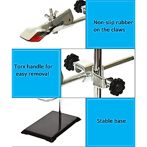 LabZhang Chemistry Laboratory Stand Set, with Support Stand (8.3"x5.5"), 2 Retort Rings (Dia. 2.2"/2.6"), Rod (Length 19.7") and Flask Clamp