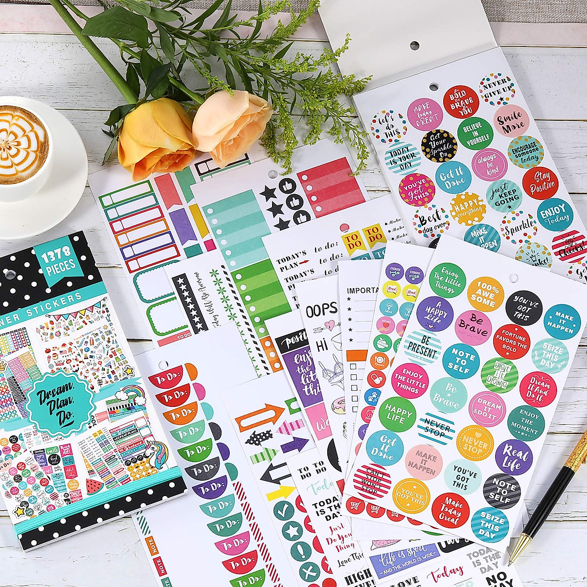 Planner Stickers - 28 Sheets, 1378 Stunning Design Accessories for Journals and Calendars, Essential Planner Accessories by Tullofa - Green