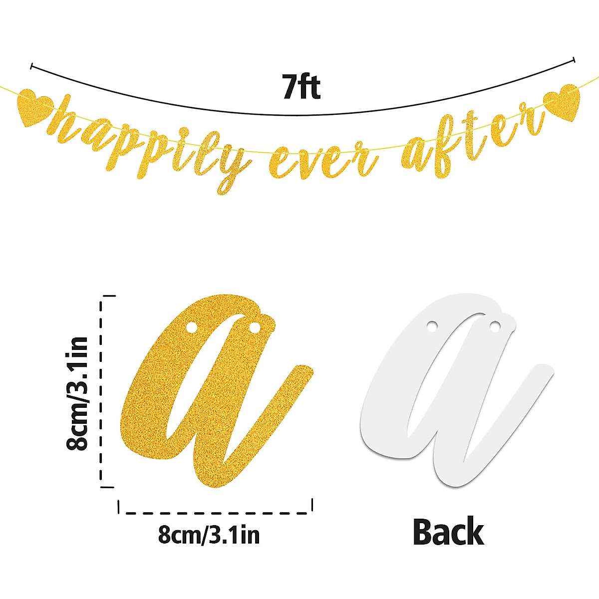 LINGTEER Happily Ever After Gold Glitter Bunting Banner - Cheers to Wedding Anniversary Bride to be Engagement Party Backdrop Decorations.[Pre - Strung]
