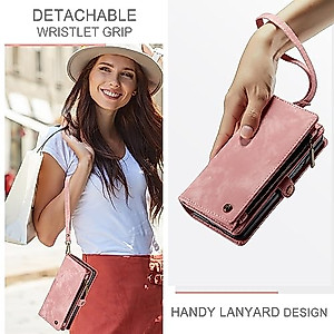 phone flip case Wallet Case Compatible with Samsung Galaxy Z Fold 5,2 in 1 Detachable Premium Leather Magnetic Zipper Pouch Wristlet Flip Phone Case,Matte Soft Leather+TPU Bottom Shell Case W Card Hol