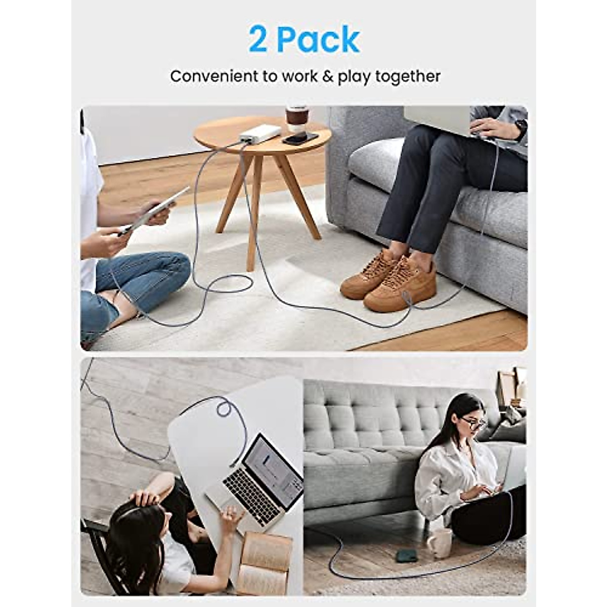 AINOPE 100W USB C to USB C Cable 2-Pack 6.6ft, USBC to USBC Fast Charging Cable Rigth Angle PD4.0/QC5.0 5A Type C to Type C USB C Cable Compatible with MacBook Pro 2021, iPad Pro 2021, Galaxy S22