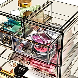 Sorbus Acrylic Clear Makeup Organizer - Big & Spacious Cosmetic Display Case - Stylish Designed Jewelry & Make Up Organizers and Storage for Vanity, Bathroom (3 Large, 4 Small Drawers) [Black Jewel]