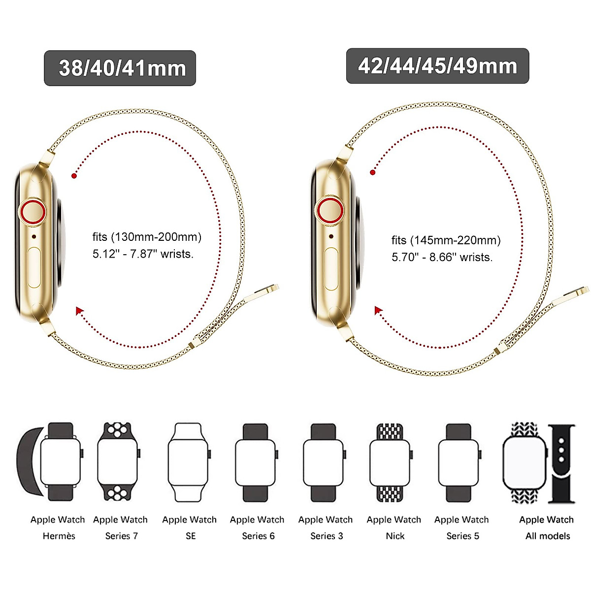 ZXCASD Metal Bands Compatible with Apple Watch Band 38mm 40mm 41mm Women Men,Gold Loop Adjustable Mesh Strap for iWatch Series 9 8 7 6 5 4 3 2 1 SE