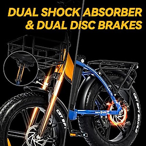 Folding Electric Bike for Adults, Up to 50 Miles 30 MPH, 48V 720Wh Removable Battery, 20" Fat Tire City Commuter Ebike, 1000W Motor, Step-Thru Foldable Electric Bicycle with Dual Shock Absorber