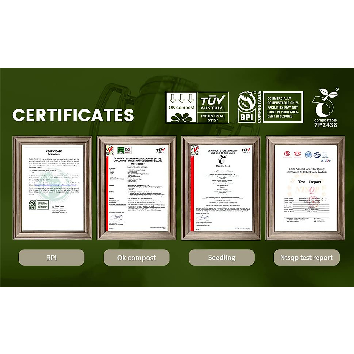 SUPERBIO 2.6 Gallon Compostable Flat Top Garbage Bags, 100 Count, 1 Pack, Small Trash Bags, Sturdy Food Scrap Bags Certified by BPI and OK Compost Meeting ASTM D6400 Standards, 9.84L