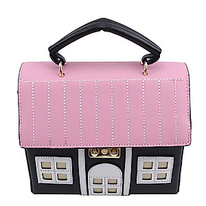 SOURBAN House Crossbody Bag 3D Square Shape Shoulder Bag Faux Leather Cartoon Messenger Tote Purse,black