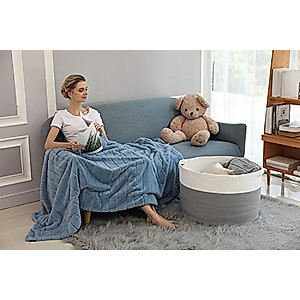 24" x 24" x 17" Max Size Large Cotton Rope Basket, Extra Large Storage Basket, Woven Laundry Hamper, Toy Storage Bin, for Blankets Clothes Toys Towels Pillows in Living Room, Baby Nursery, Grey