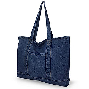 HOXIS Light Weight Soft Denim Tote Unisex Shopper Shoulder Handbag (Navy)