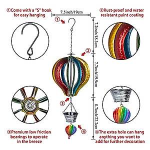 DREAMSOUL Wind Spinners Outdoor, Hanging Hot Air Balloon Wind Spinner, Metal Wind Sculptures & Spinners for Yard Garden Lawn Decoration