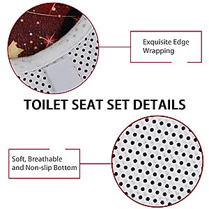 Claswcalor 5 Pcs Merry Christmas Shower Curtain Sets with Rugs, Toilet Lid Cover, Bath Mat and Toilet Seat Cover, Waterproof Xmas Christmas Tree Shower Curtains for Bathroom with 12 Hooks, Red