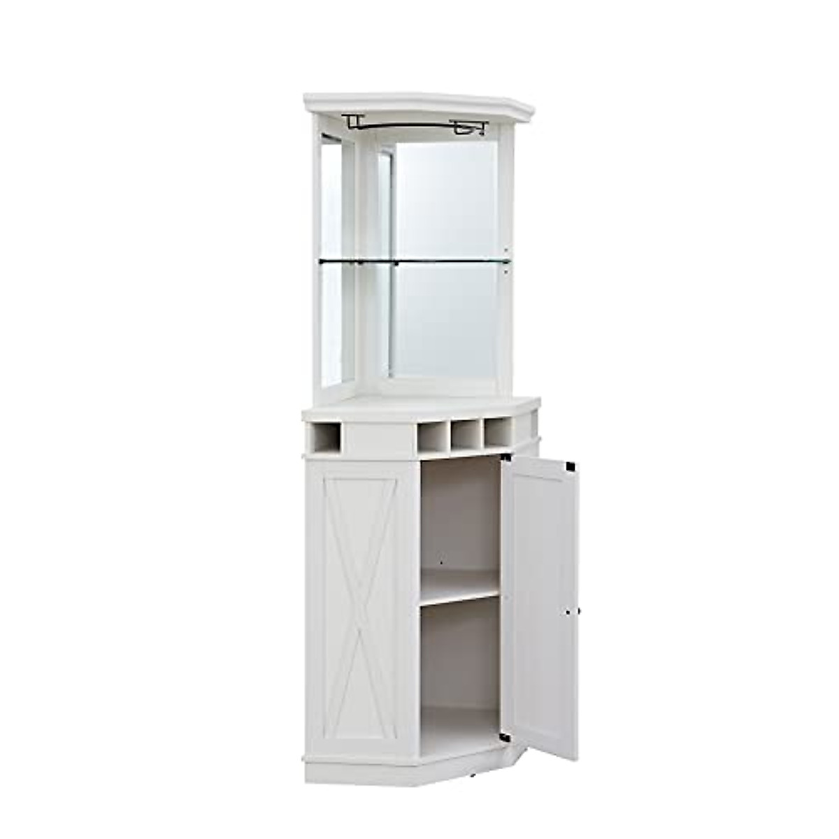 Home Source White Corner Bar cart 73" Tall Unit with Built-in Wine Rack and Lower Storage Cabinet, Living Room, Home Office, Kitchen, Small Space.