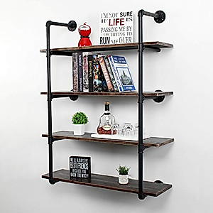 Weven 36" Industrial Pipe Bookshelf Wall Mounted,4 Tier Rustic Floating Shelves,Farmhouse Kitchen Bar Shelving,Home Decor Book Shelves,DIY Bookcase,Hanging Wall Shelves,Black