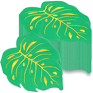 Teling 80 Packs Rainforest Leaf Napkins Bulk Palm Green Disposable Napkins Hibiscus Flower Tropical Jungle Party Napkins Gold Grad Napkins for Summer Hawaiian Luau Safari Baby Shower Birthday Party