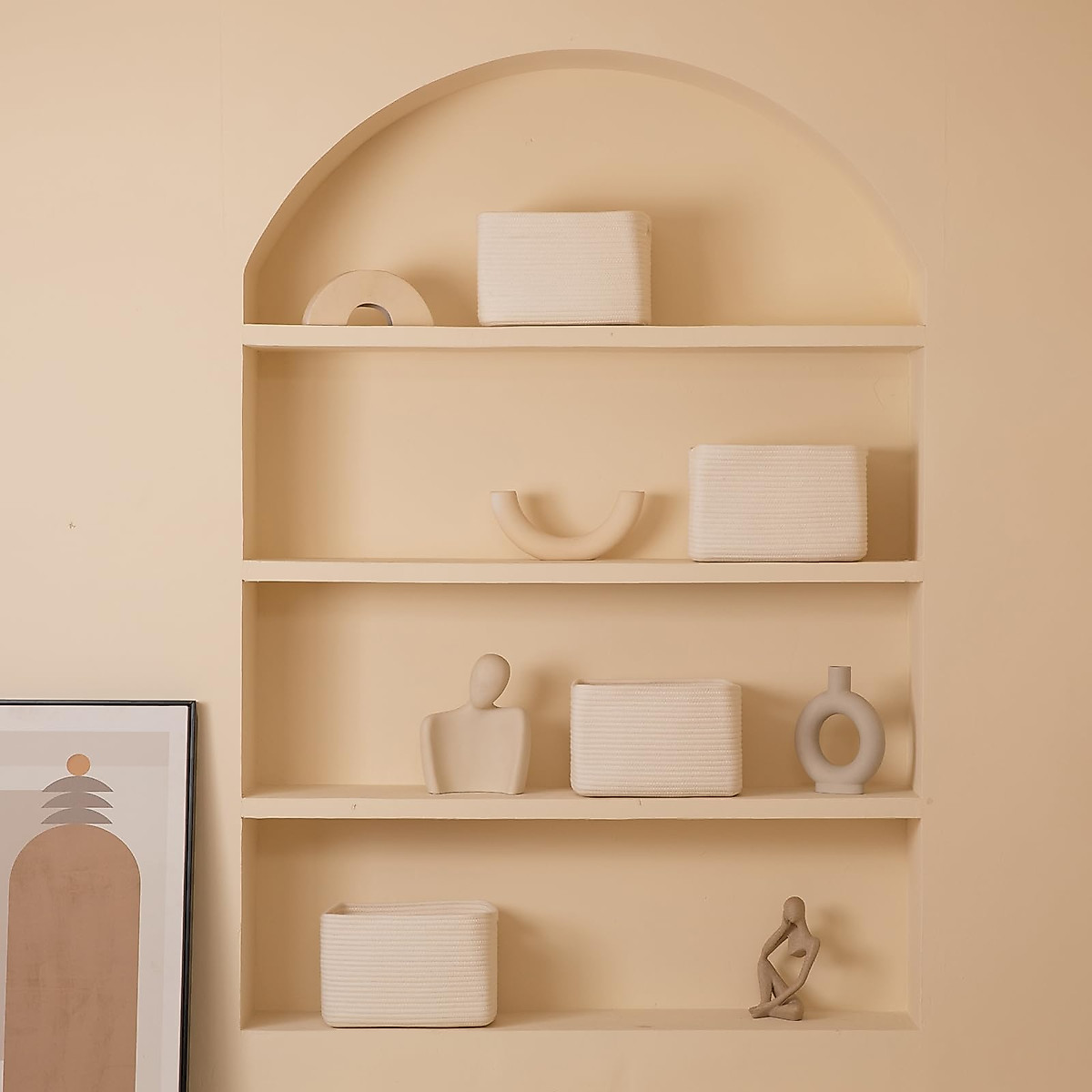 SIXDOVE 4 Pack Shelf Baskets for Organizing Home - Perfect for Toys, Books, and Clothes, Versatile Woven Storage Baskets with Handles, Cube Storage Bins, 12.7''L x9''W x7.8''H, White