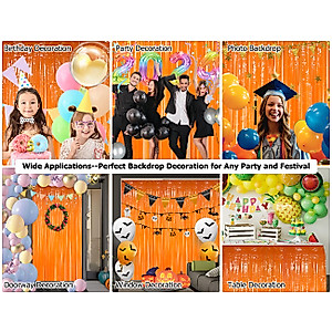 Slergut Orange Foil Fringe Curtains, 2 Pack 3.3 x 9.9 ft, Party Backdrop Decoration for Birthday, Graduation, Photo Booths, Table Decorations