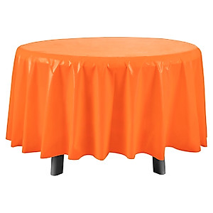 Eleclassi Orange 6 Pack Premium Round Disposable Plastic Tablecloth - 84 Inch Round Plastic Table Cloths for Parties Disposable Tablecloth - Round Plastic Tablecloth - Orange Round Tablecloth