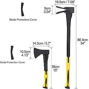 KURUI Wood Splitting Axe and Hatchet Set, 15” Camping Hatchet & 34” Chopping Axe for Cutting and Felling, Long Handle Splitter Axe with Shock-Absorbent Fiber Glass Anti-Slip Handle and Blade Sheath