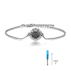 ONEFINITY Sunflower Urn Bracelet for Ashes 925 Sterling Silver Sunflower Cremation Keepsake Pendant Locket Bracelet for Women Mom