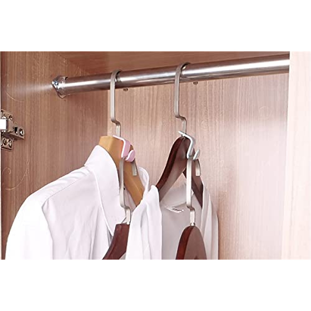 HUAFEI 60 Pcs Clothes Hanger Connector Hooks, Closet Hanger Plastic Hanger Hooks for Closet Space Savers and Family or Clothing Shop Organizer Closets, Pink, 2.16 x 0.79 x 1.2 inches